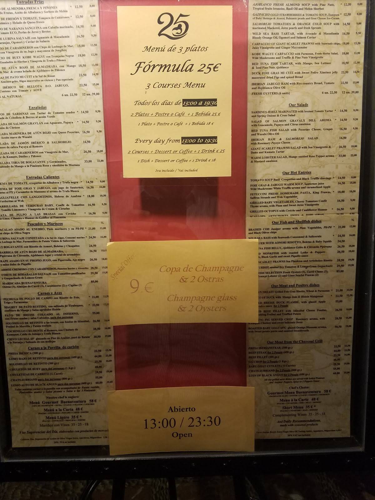 Menu at Restaurante Buenaventura + Marbella, Marbella, Plaza Iglesia de ...