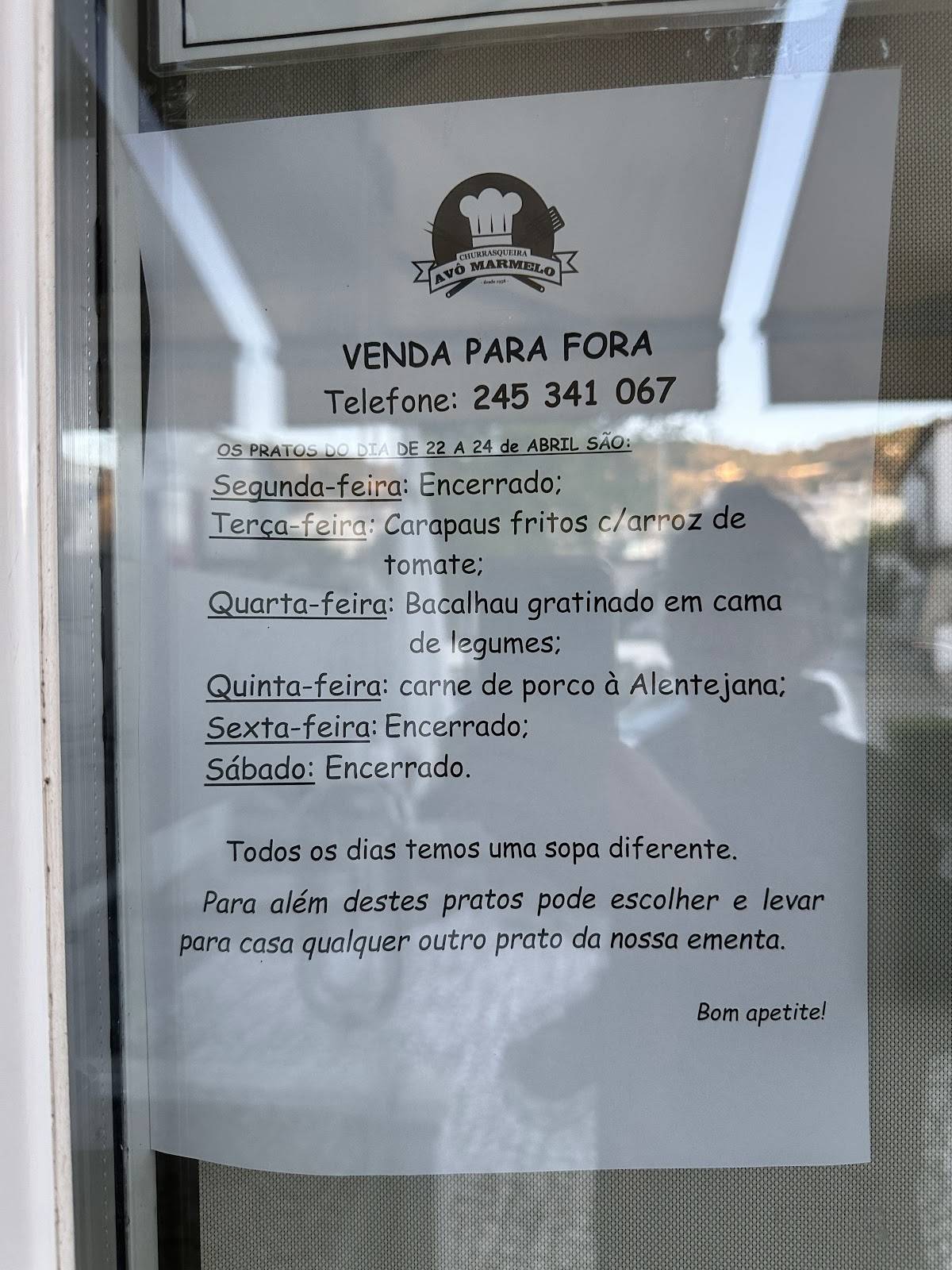 Menu em Restaurante Churrasqueira Avô Marmelo, Portalegre