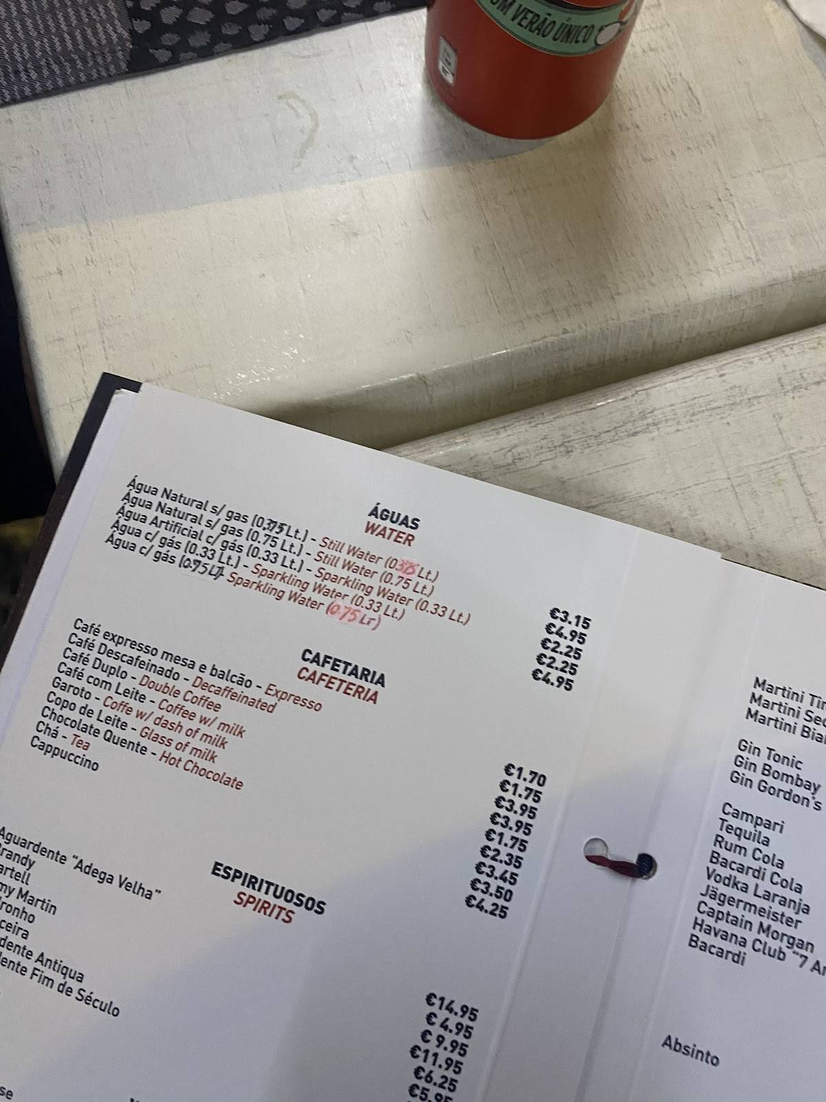 Menu at Restaurante Clipper, Armação de Pêra