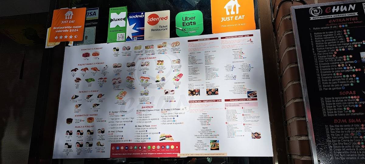 Carta de Restaurante Cocina Asiática Chun, Madrid