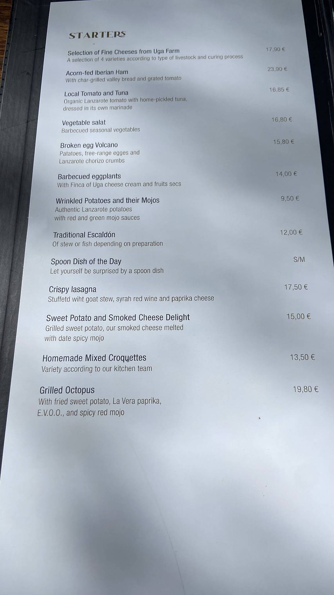 Menu at Restaurante El Aljibe del Obispo, La Geria