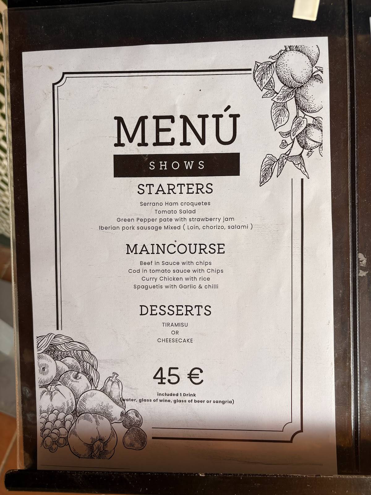 Carta de Restaurante El Establo, Las Lagunas de Mijas