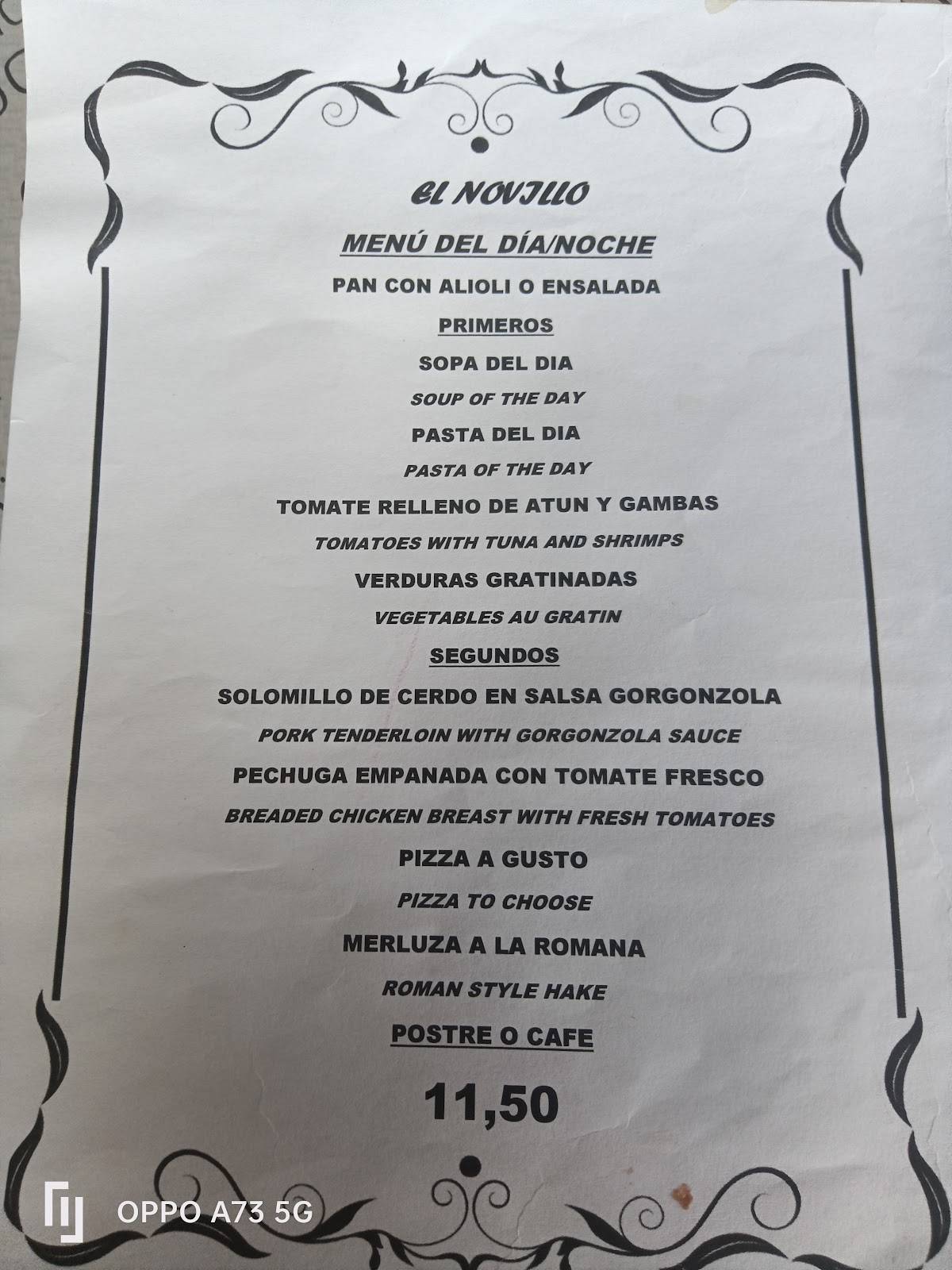 Menu at Restaurante El Novillo, Torrevieja, C. San Pascual