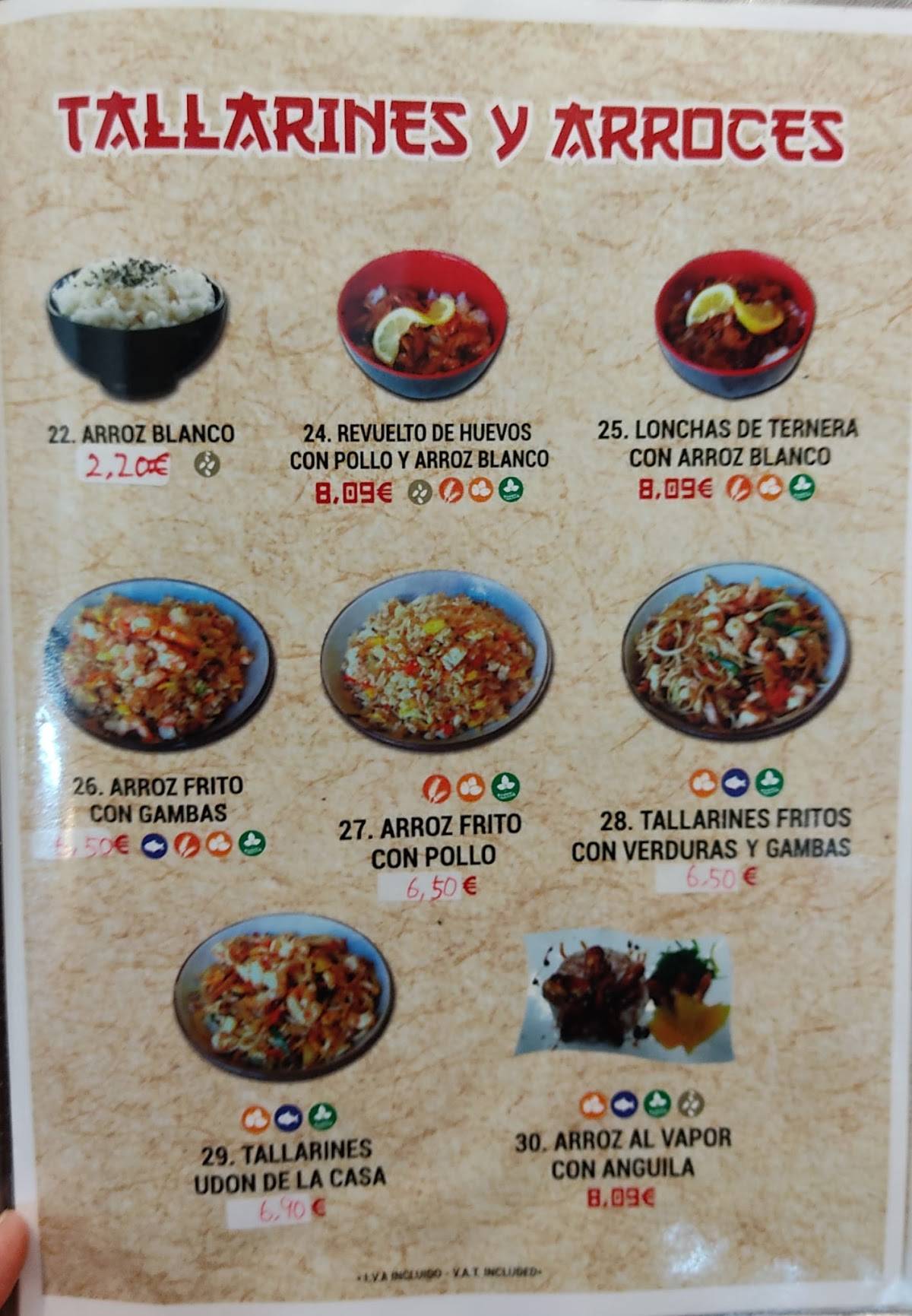Carta de Restaurante Japones Vinissimo, Logroño