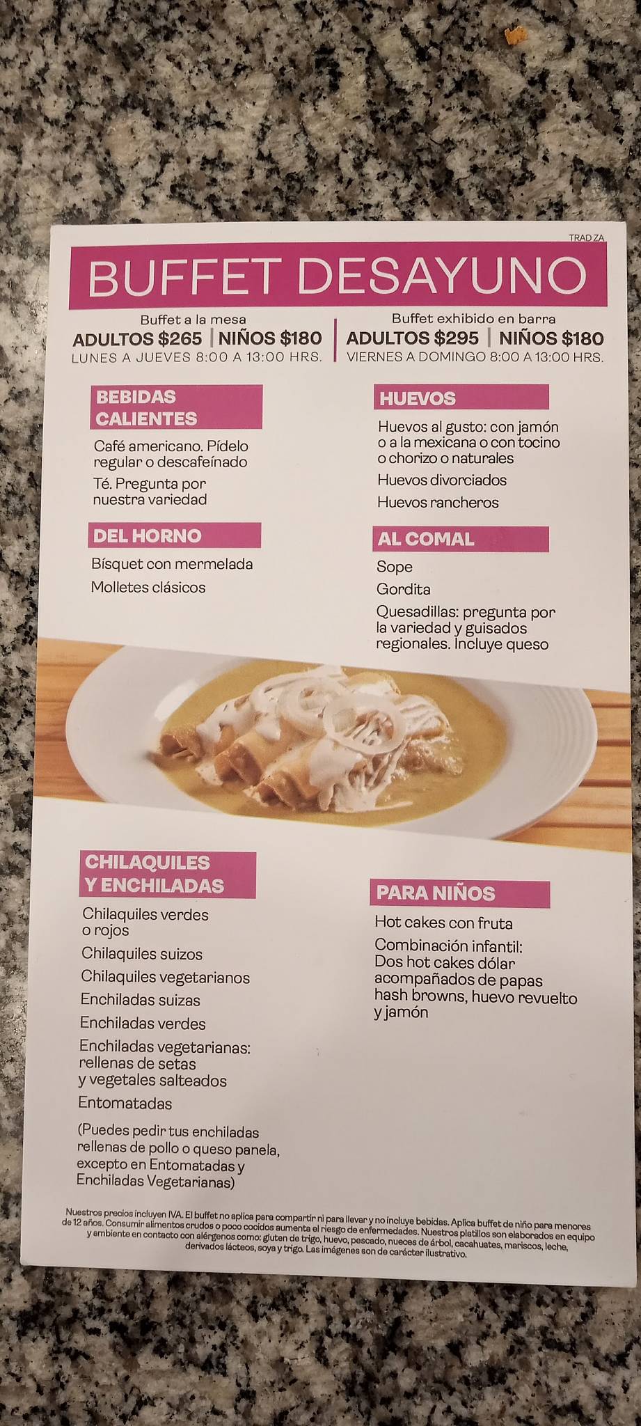 Carta de Restaurante Liverpool, Ciudad de México, Av. Cuauhtémoc 462
