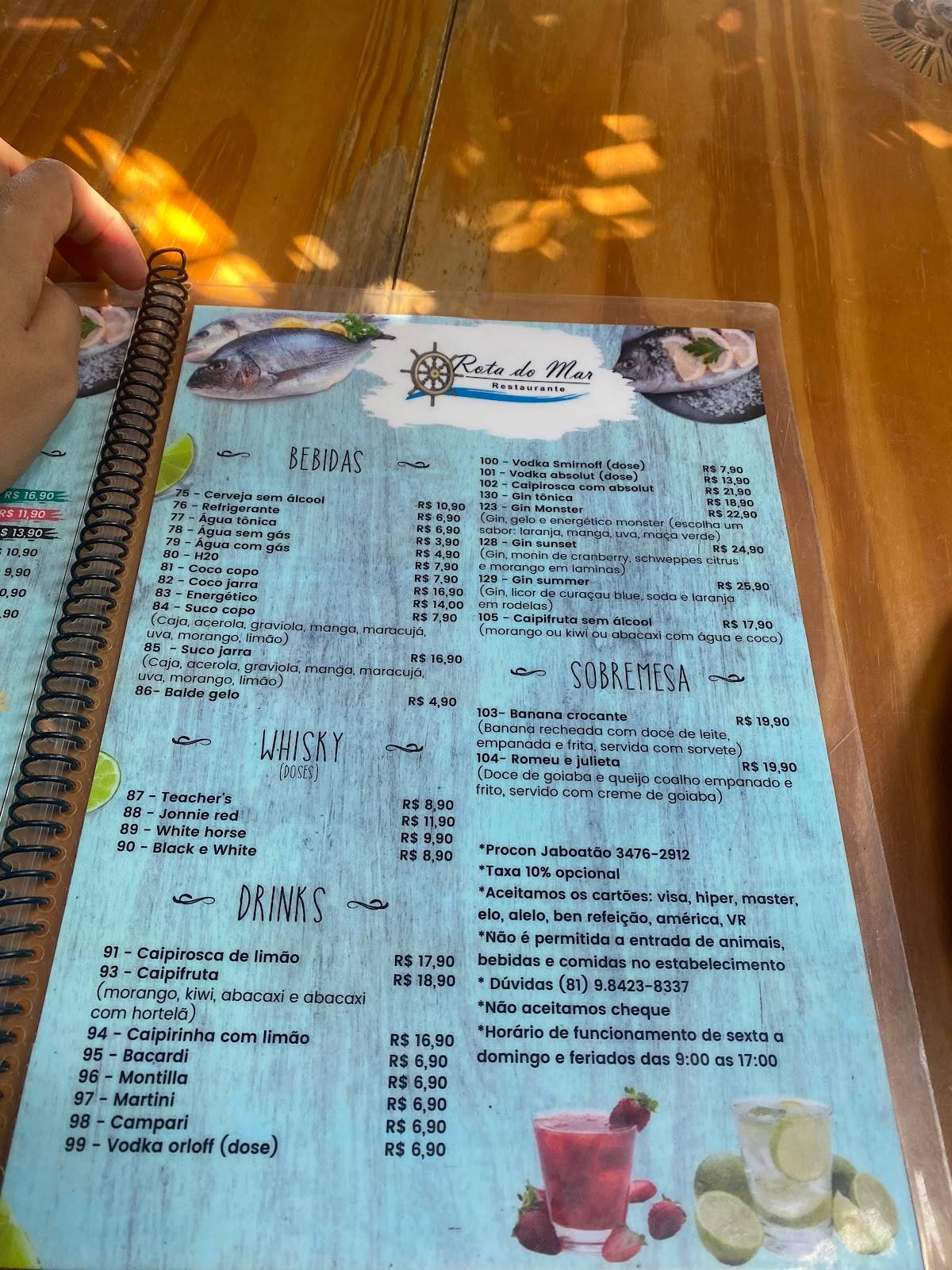 Menu at Restaurante Rota do Mar, Jaboatão dos Guararapes