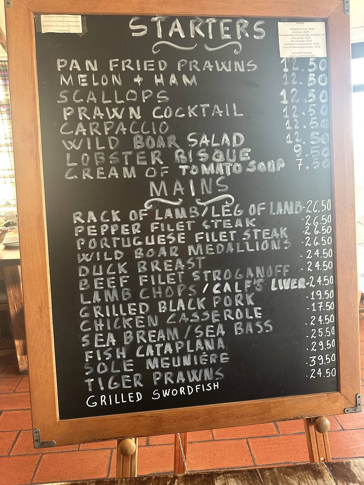 Menu at Restaurante Solar Do Farelo, Portugal