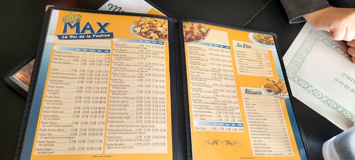 Menu au Maxime restaurant, Asbestos