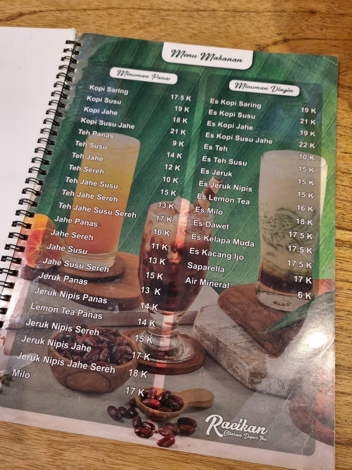 Menu at Resto Racikan & Kopi Ponti restaurant, Yogyakarta