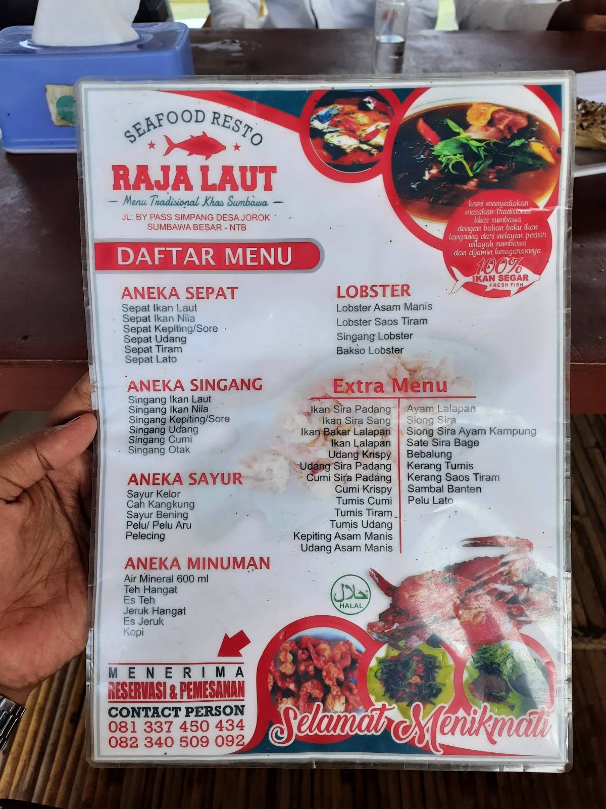 Menu at Resto Raja Laut restaurant, Indonesia
