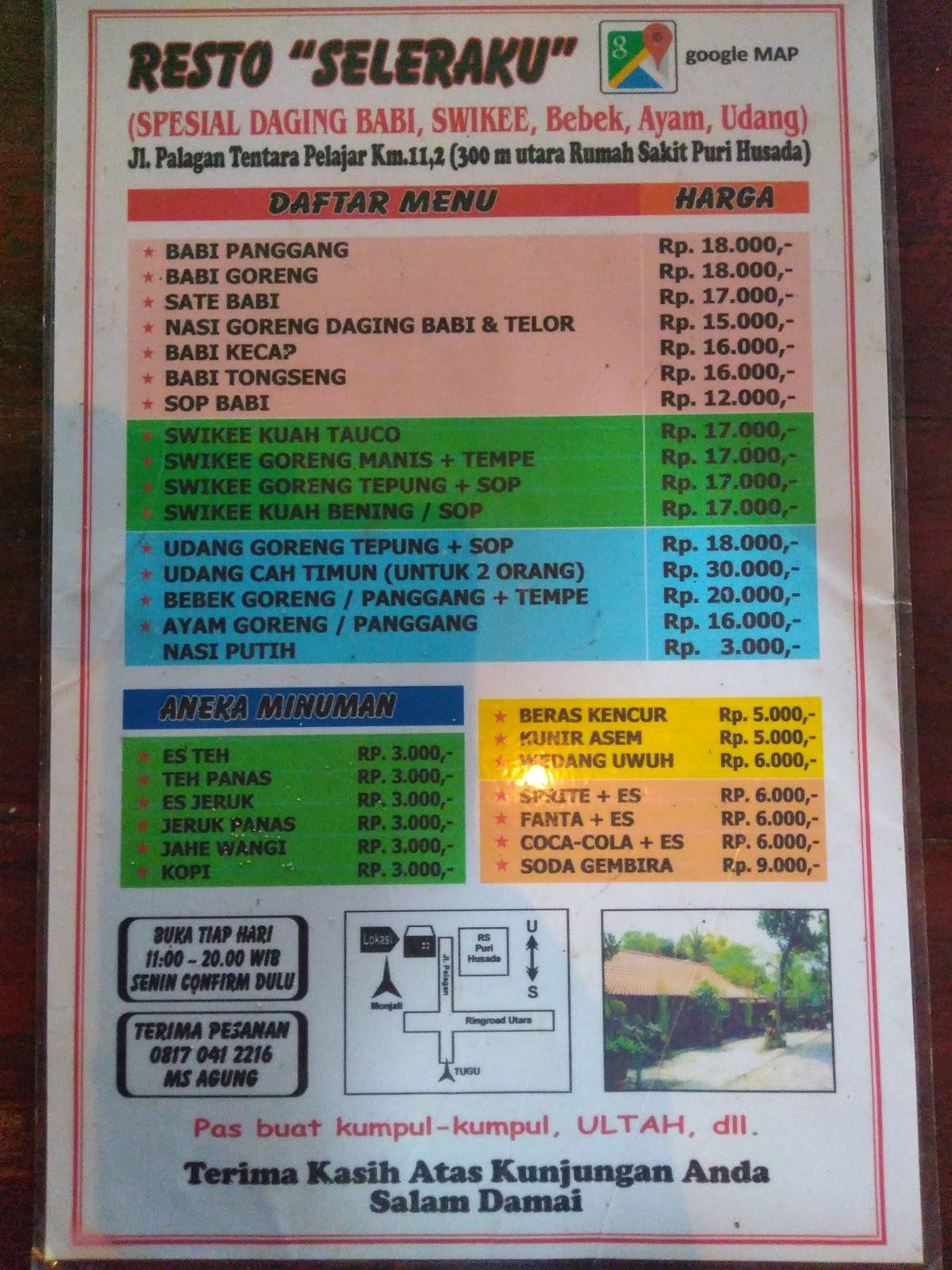 Carta del restaurante Resto Seleraku jogja, Sendangadi