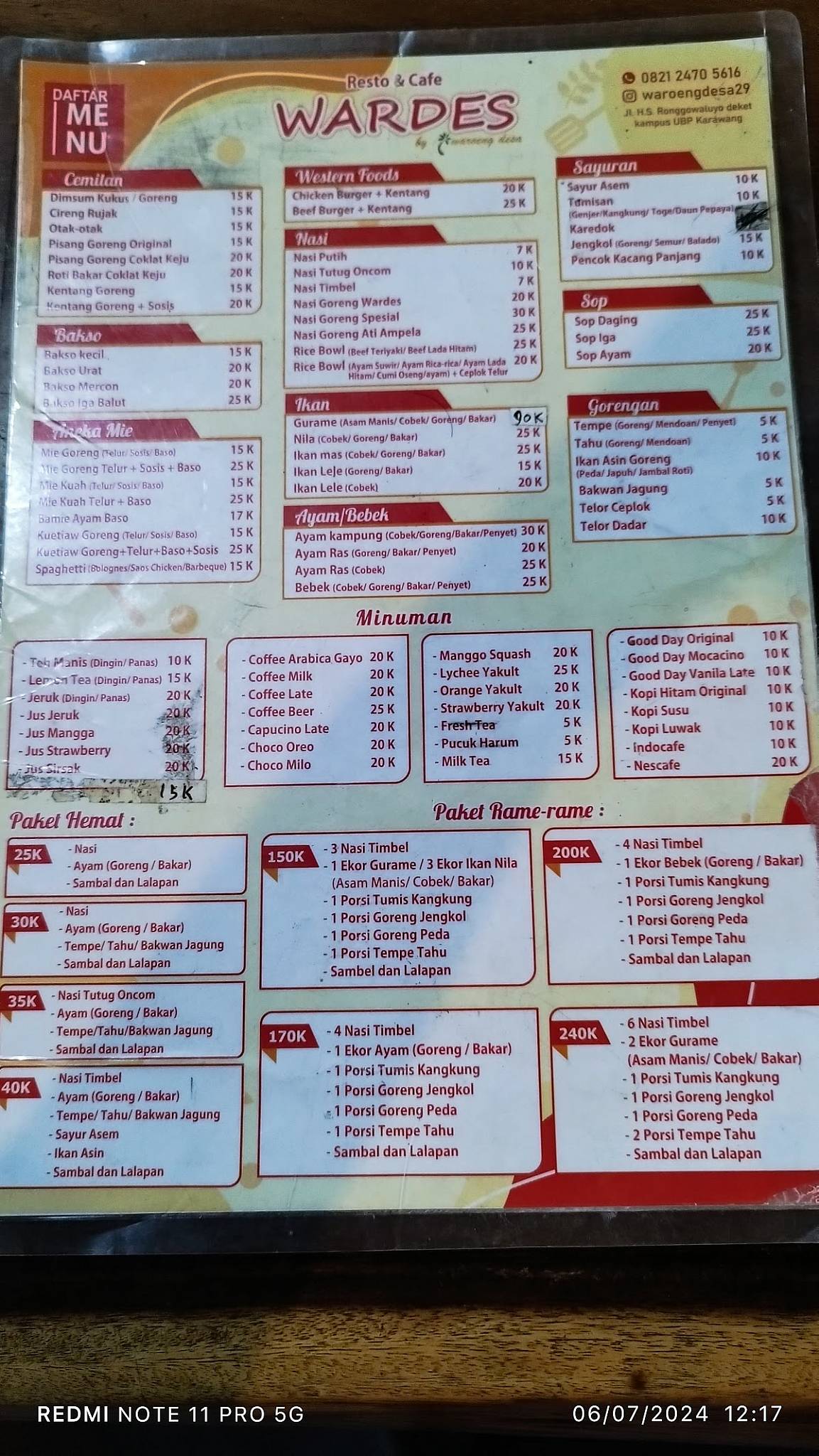 Menu at Resto dan Cafe Wardes, Karawang