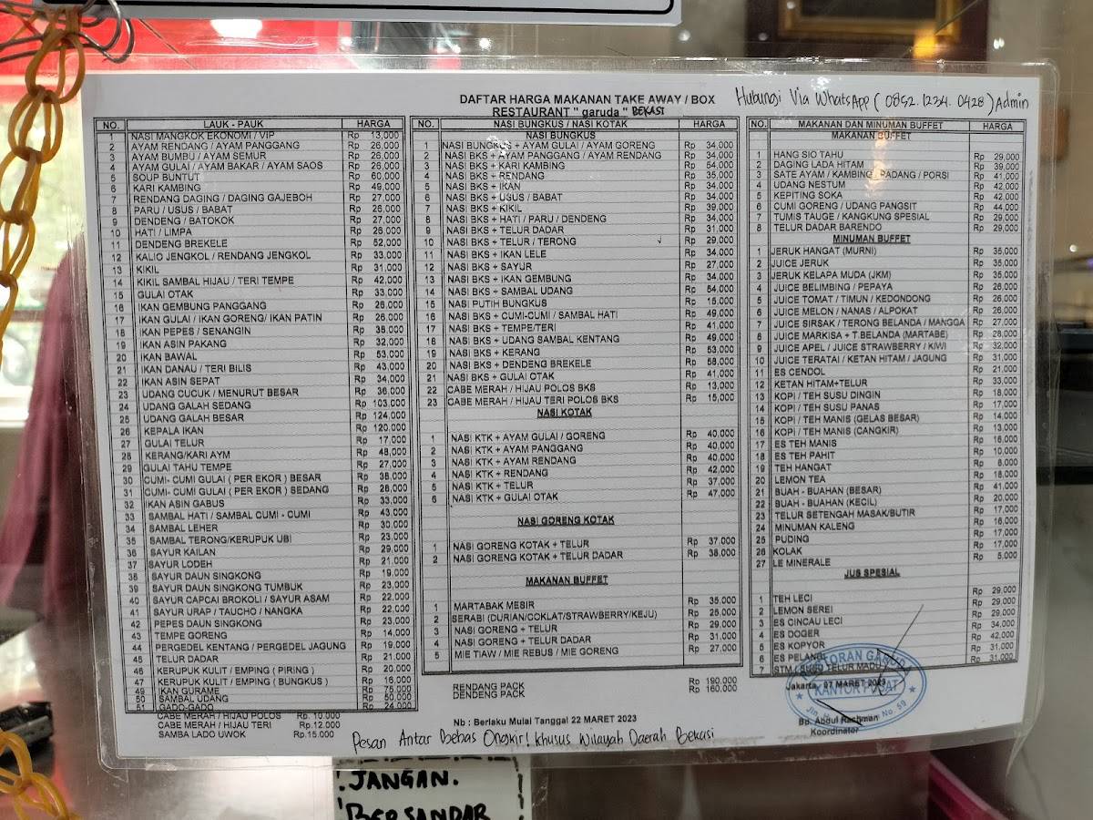 Menu at Restoran Padang GARUDA restaurant, Bekasi Regency