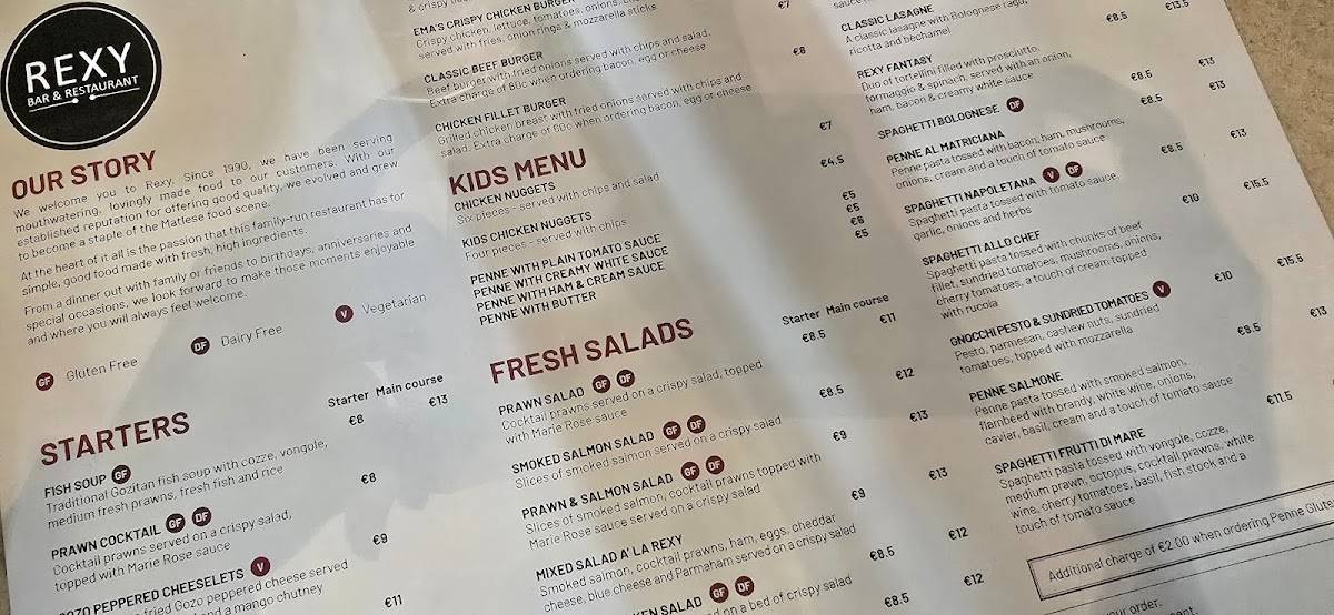 Menu at Rexy Restaurant, Ghajnsielem
