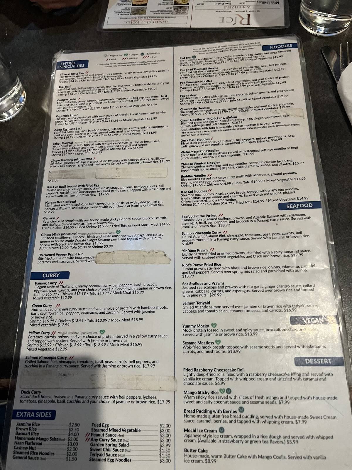 Menu at Rice Contemporary Asian Cuisine restaurant, Eagle