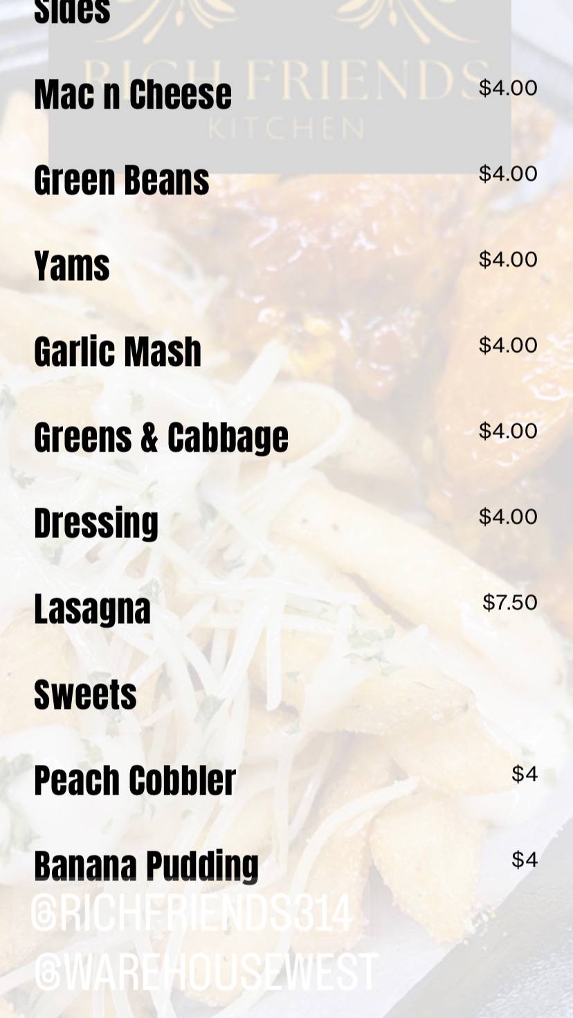 Menu at Rich Friends Kitchen restaurant, St. Louis