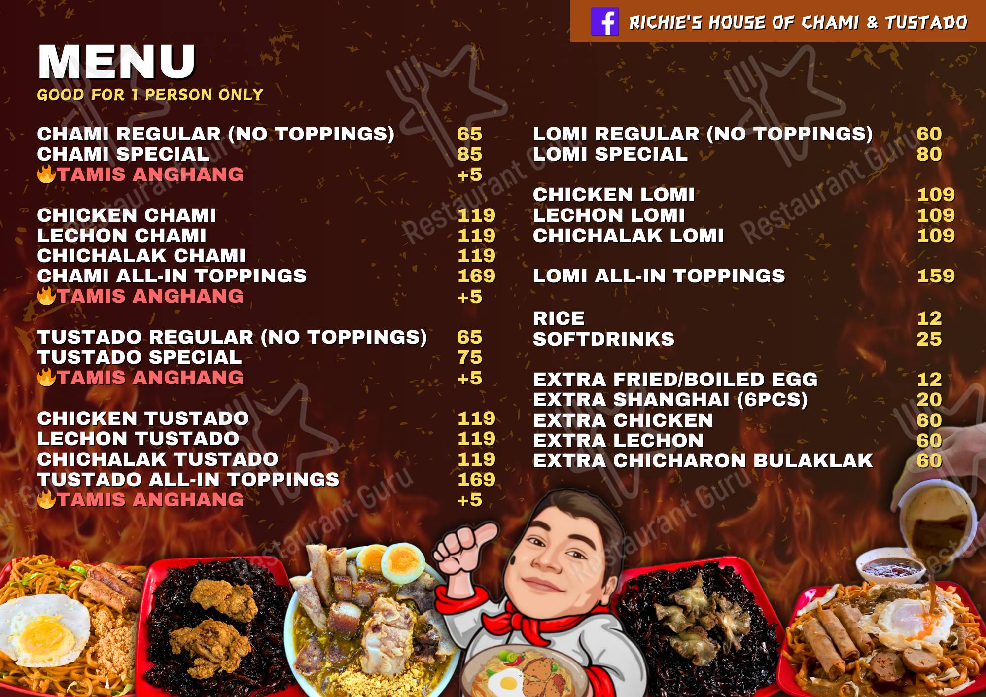 Carta del restaurante Richie's House of Chami & Tustado, San Pablo