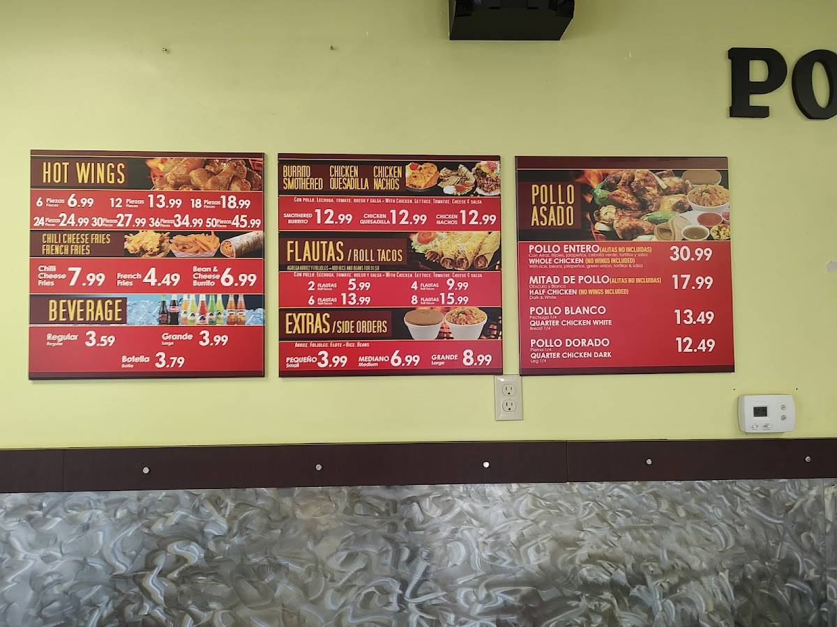 Menu at Rico Pollo restaurant, Denver, Sheridan Boulevard