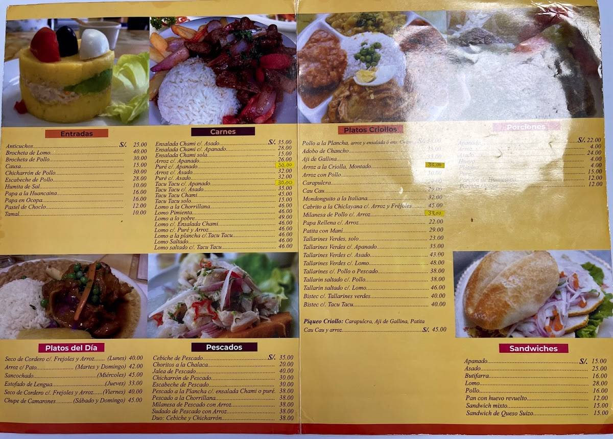 Carta del restaurante Rincón Chami, Miraflores, C. Esperanza 154
