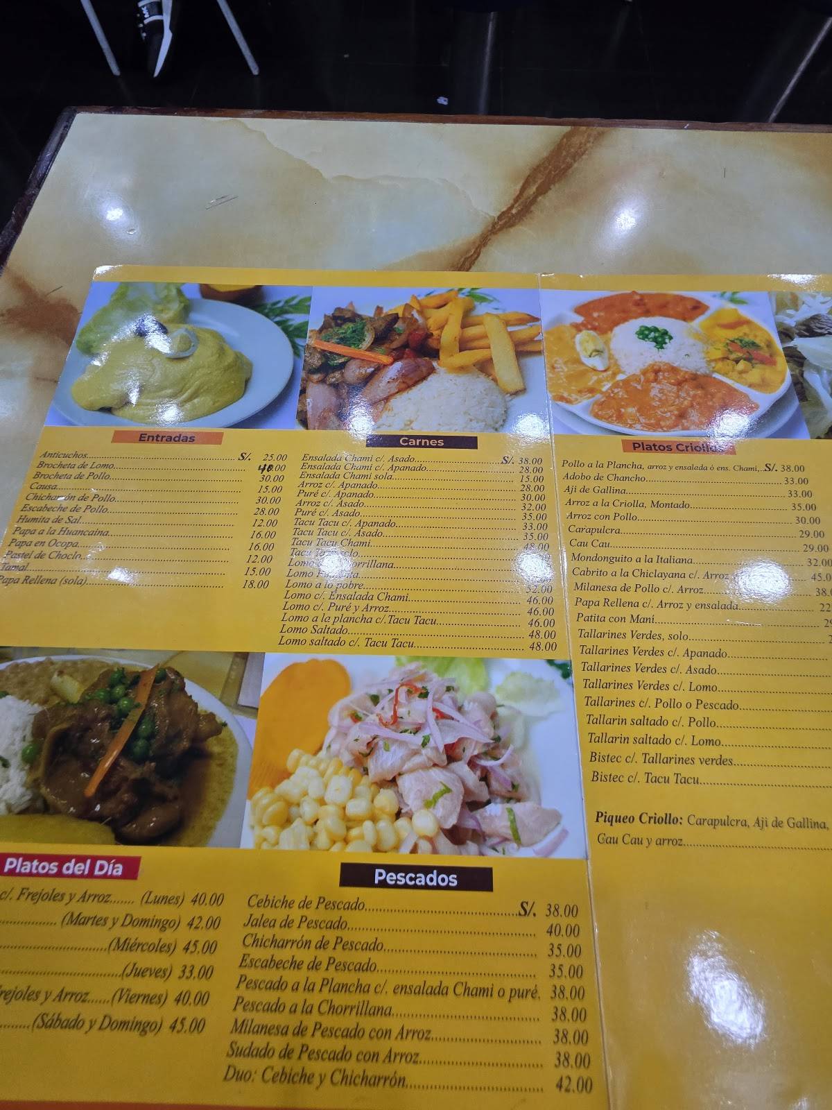 Carta del restaurante Rincón Chami, Miraflores, C. Esperanza 154