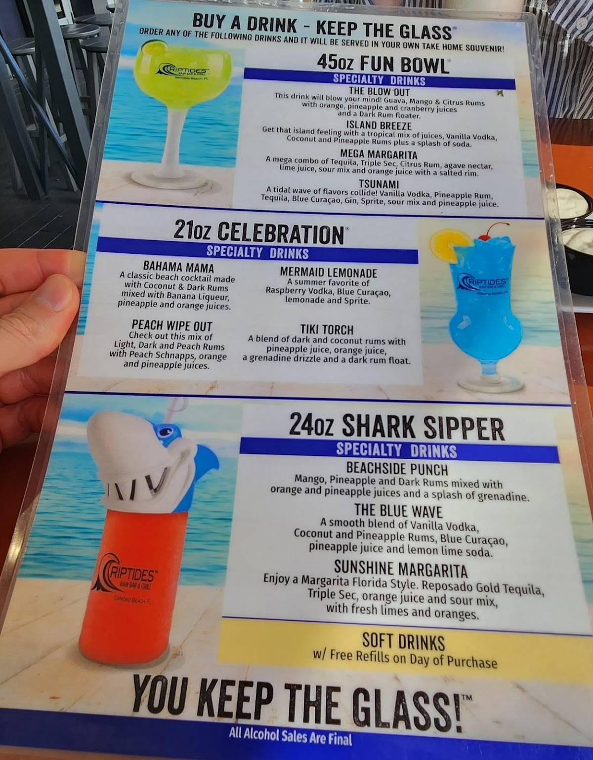 Menu at Riptides Raw Bar and Grill, Ormond Beach, 869 S Atlantic Ave