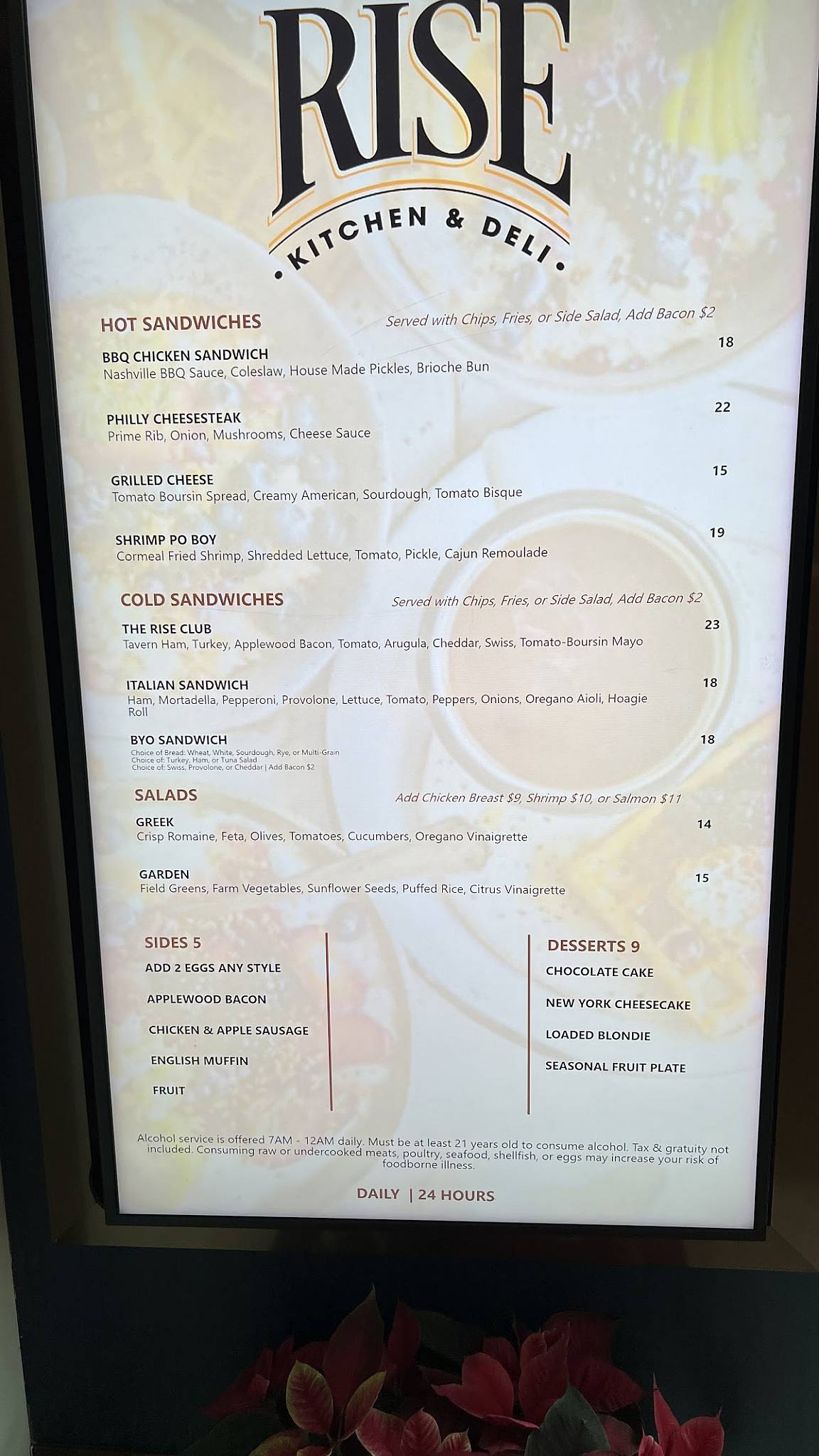 Menu at Rise Kitchen & Deli (in Seminole Hard Rock Hollywood) pub & bar ...