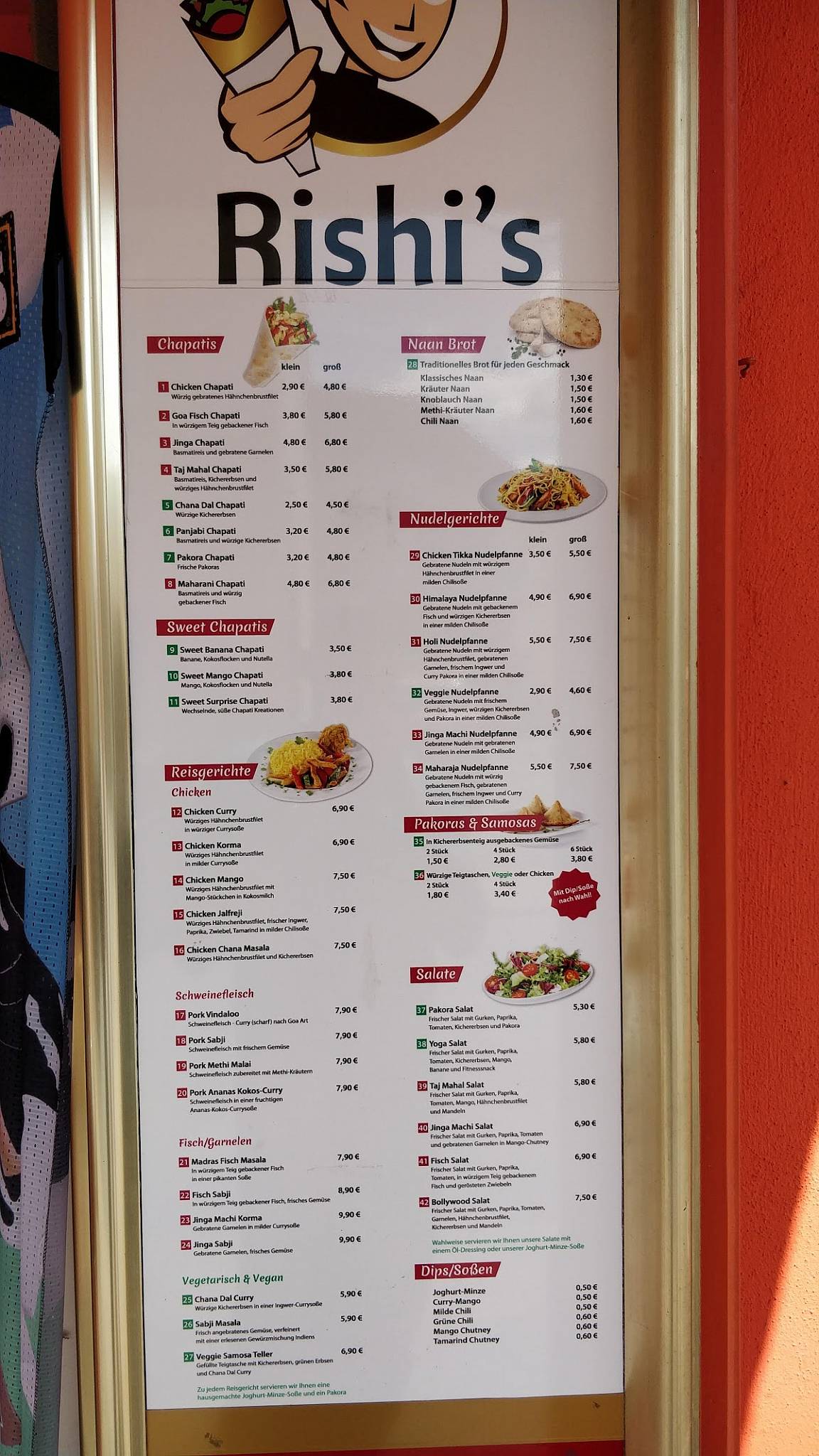 Speisekarte von Rishi's Taste of India restaurant, Bingen am Rhein
