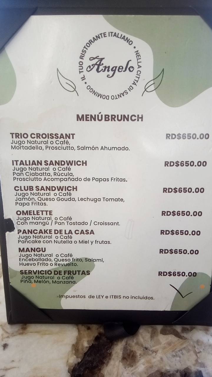 Carta del restaurante Ristorante Angelo, Santo Domingo