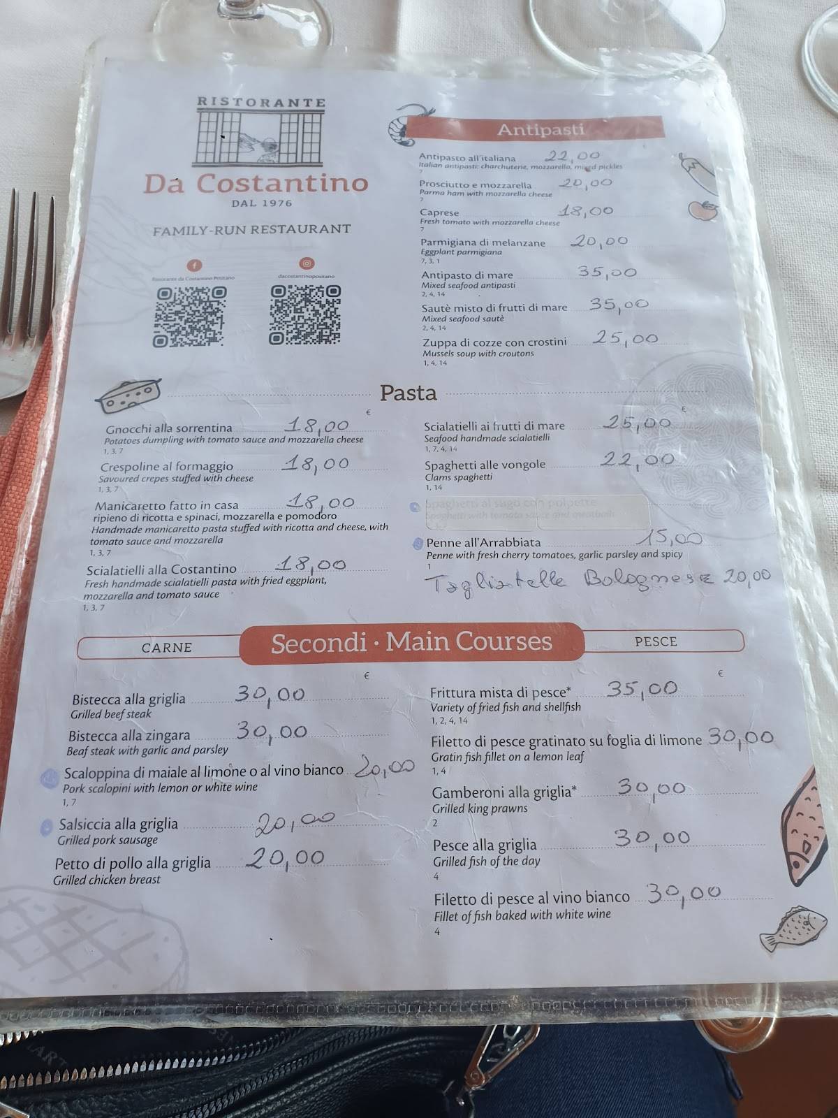 Menu at Ristorante Da Costantino, Positano