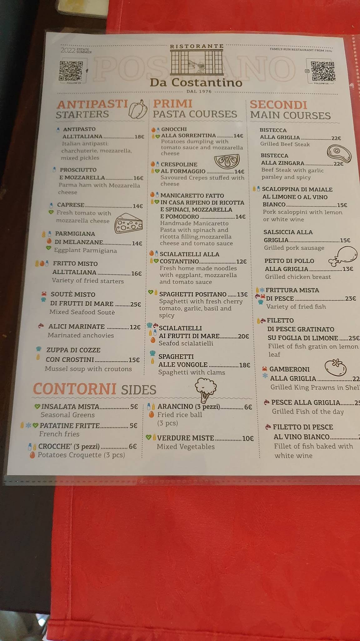 Menu at Ristorante Da Costantino, Positano