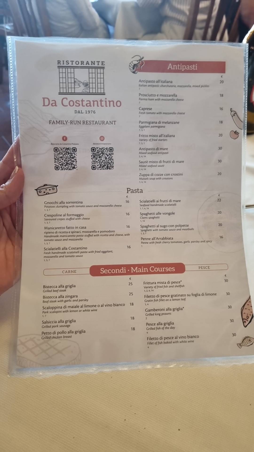 Menu at Ristorante Da Costantino, Positano