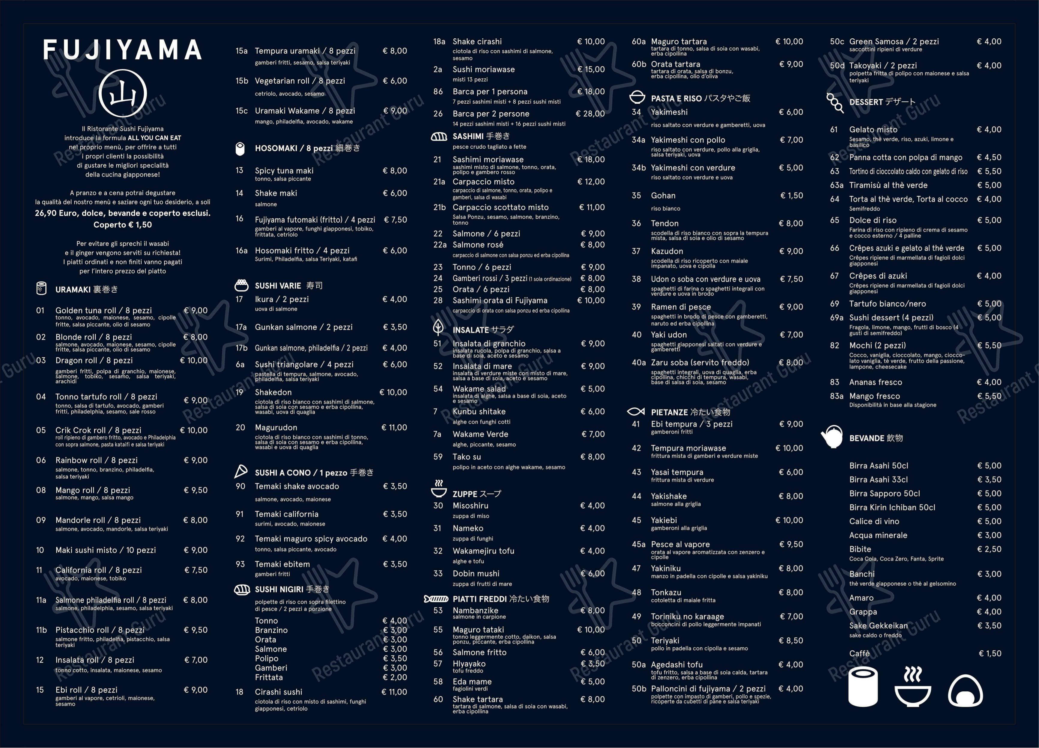 Carta de Ristorante Fujiyama, Monza