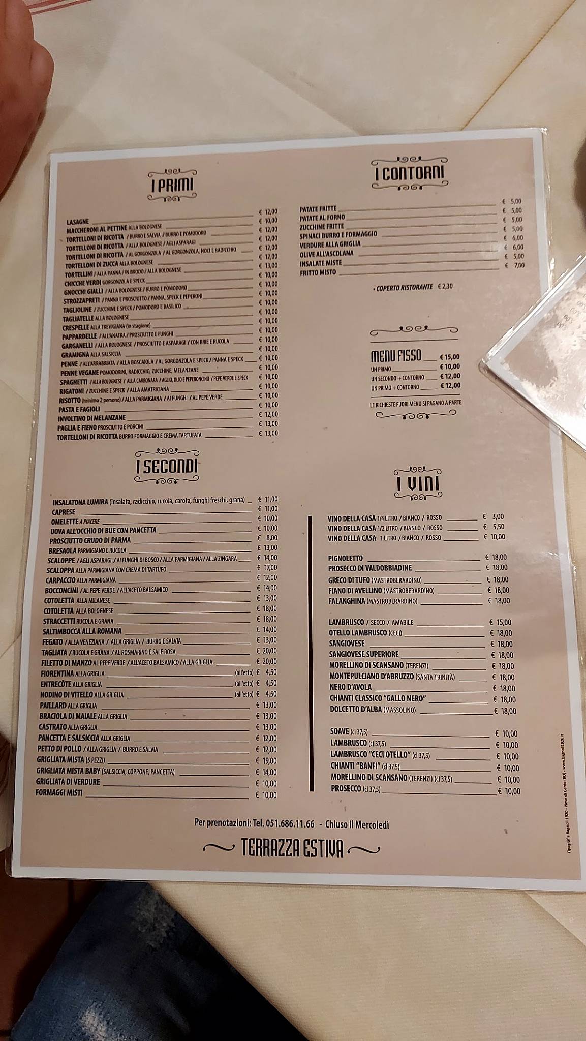 Menu da Ristorante La Lumira, Pieve di Cento