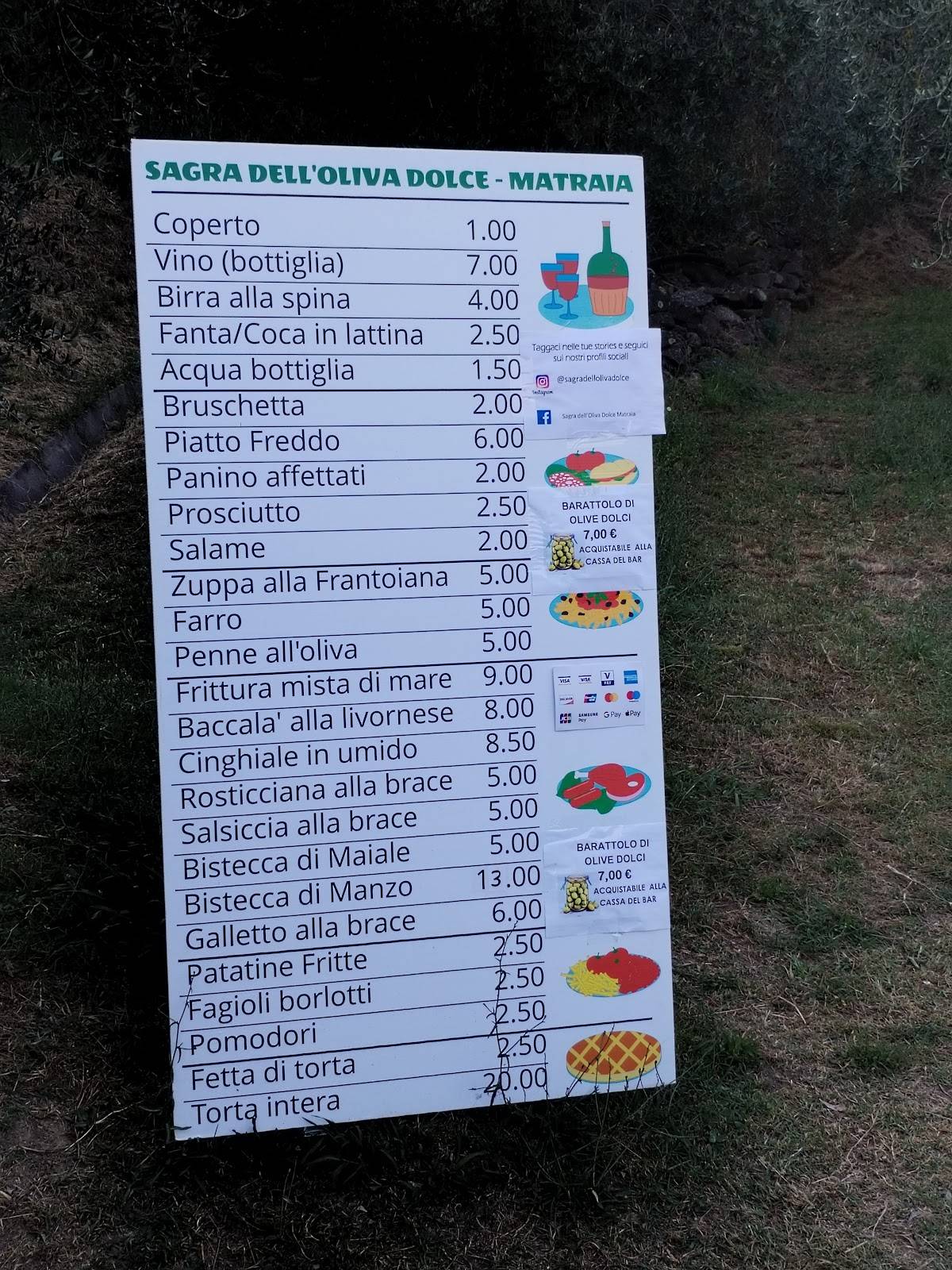 Menu au Ristorante Le Colonne, Matraia