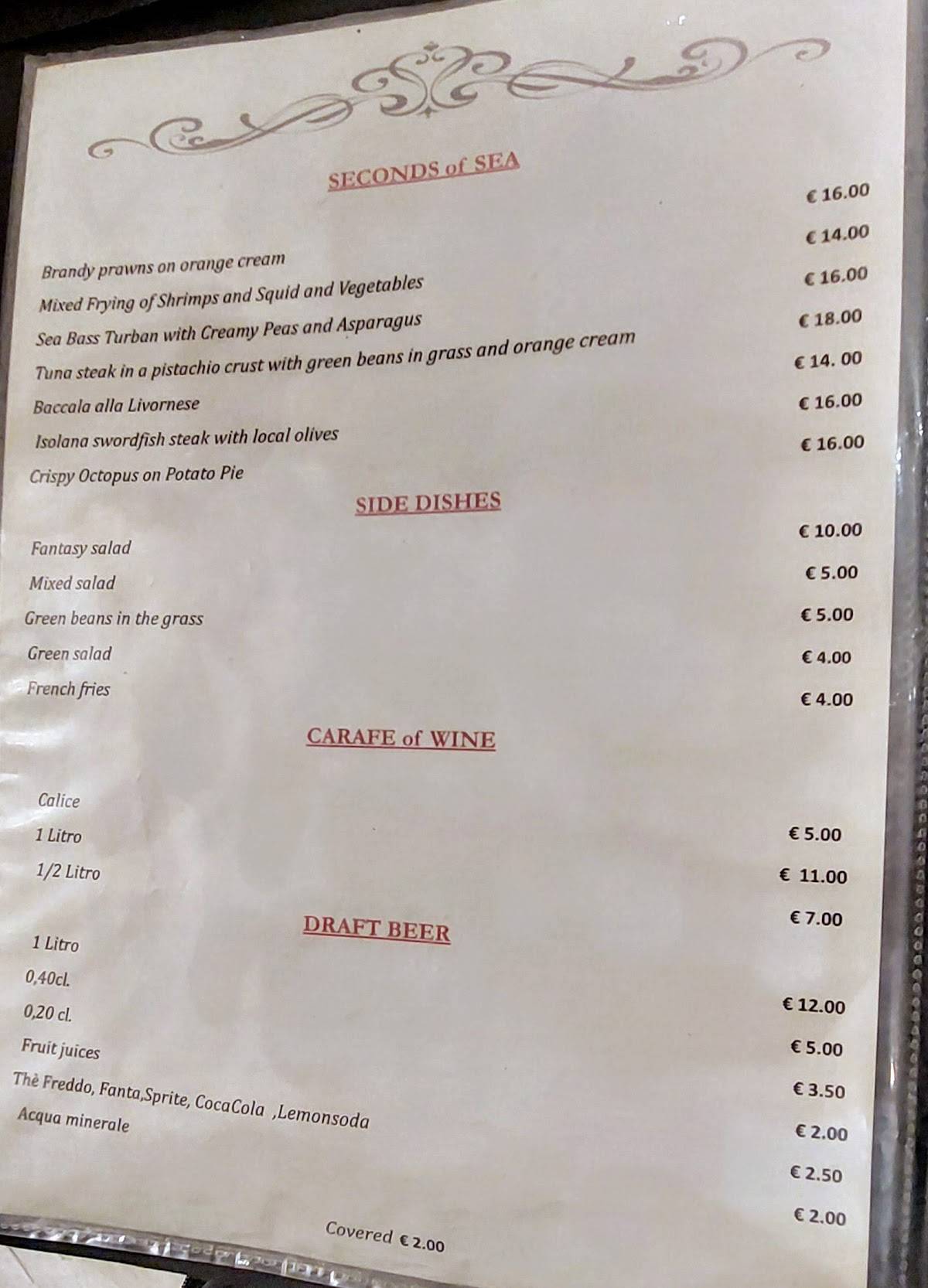 Menu da Ristorante Pizzeria Dea del Mare, Tirrenia