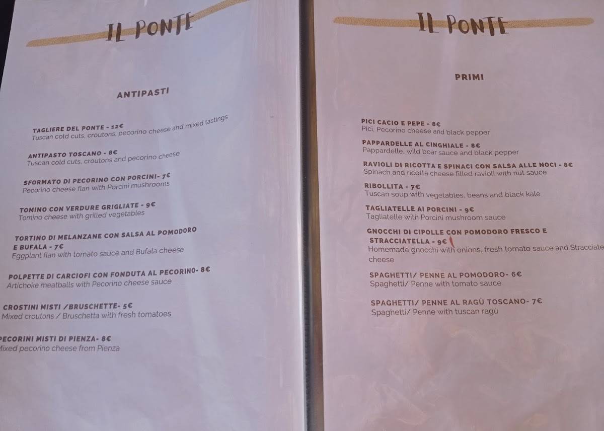 Menu da Ristorante Pizzeria Il Ponte, Pianella