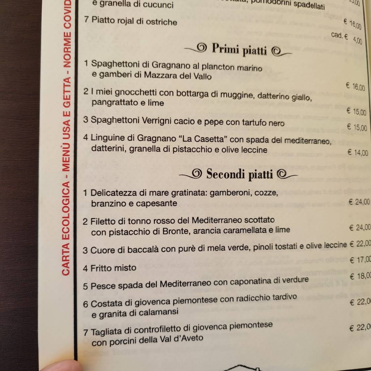 Menu da Ristorante Pizzeria La Casetta, Santa Giuletta