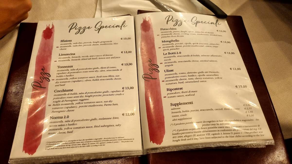 Menu at Ristorante Pizzeria "Le Botti", Riposto, Via Cristoforo Colombo