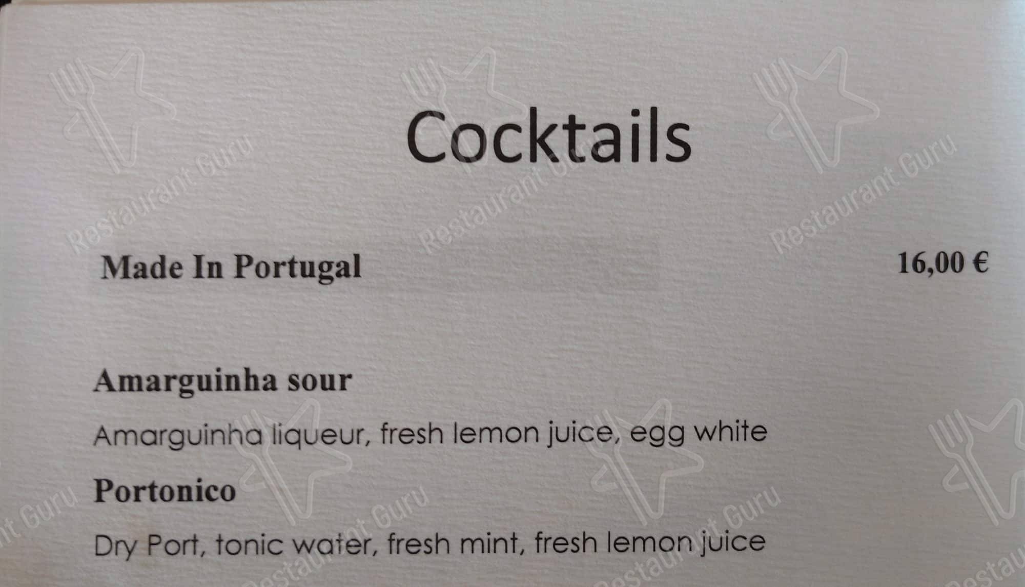 Menu at Ritz Bar, Lisbon
