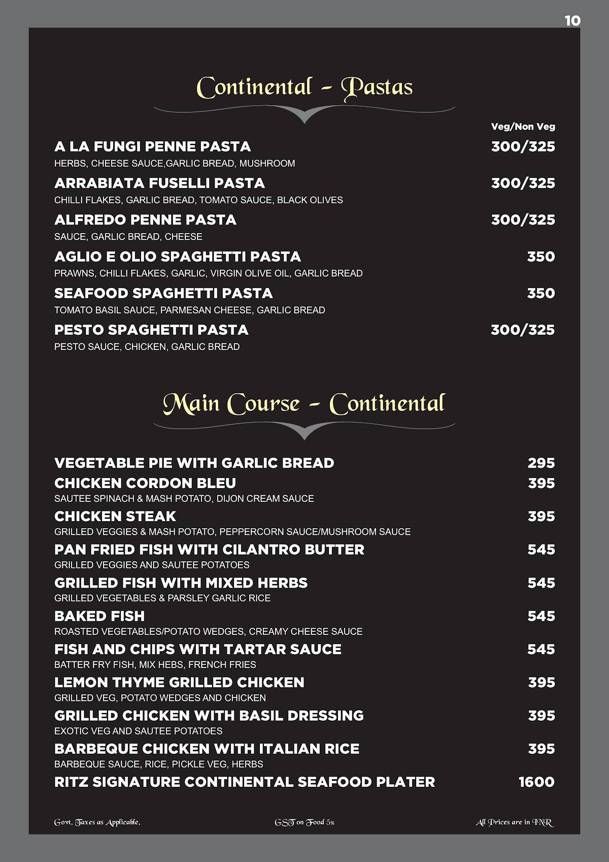 Menu at Ritz Classic Margao, Margao