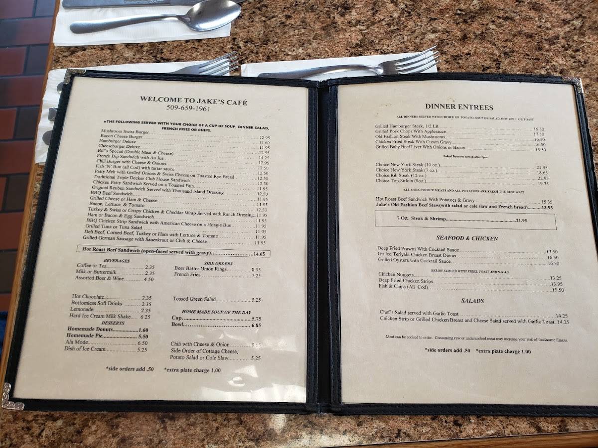 Menu at Jake's Cafe, Ritzville, W 1st Ave