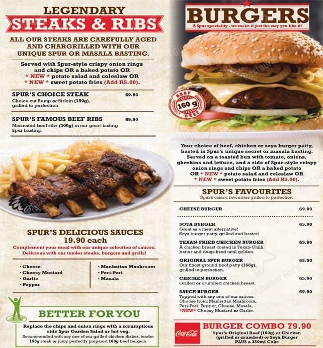 Menu at River Hawk Spur restaurant, Sandton