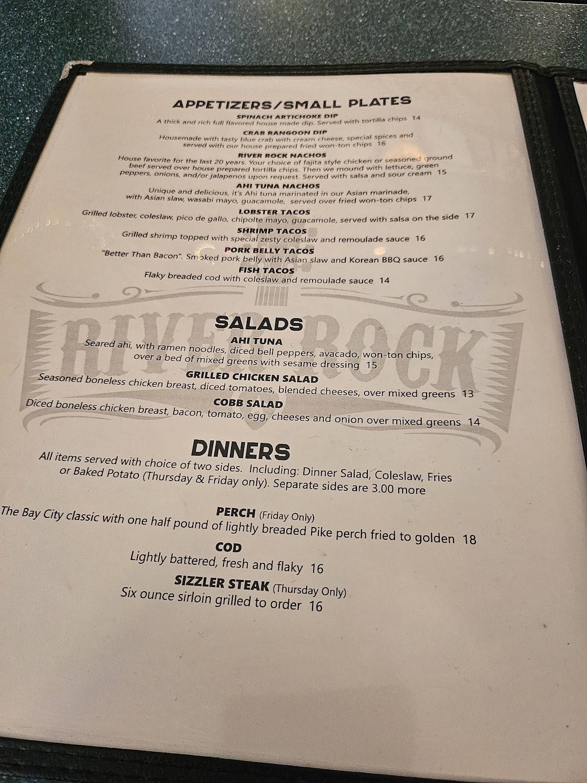 Menu at River Rock Cafe, Bay City