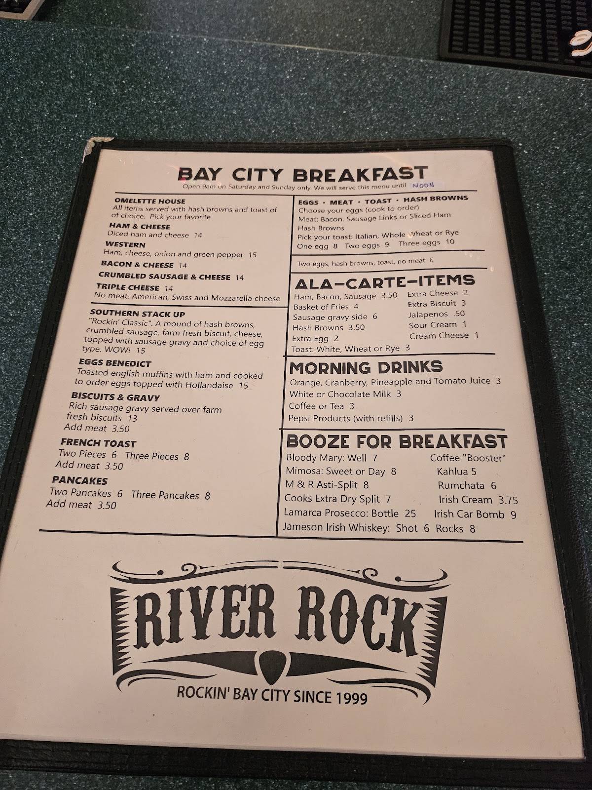 Menu at River Rock Cafe, Bay City