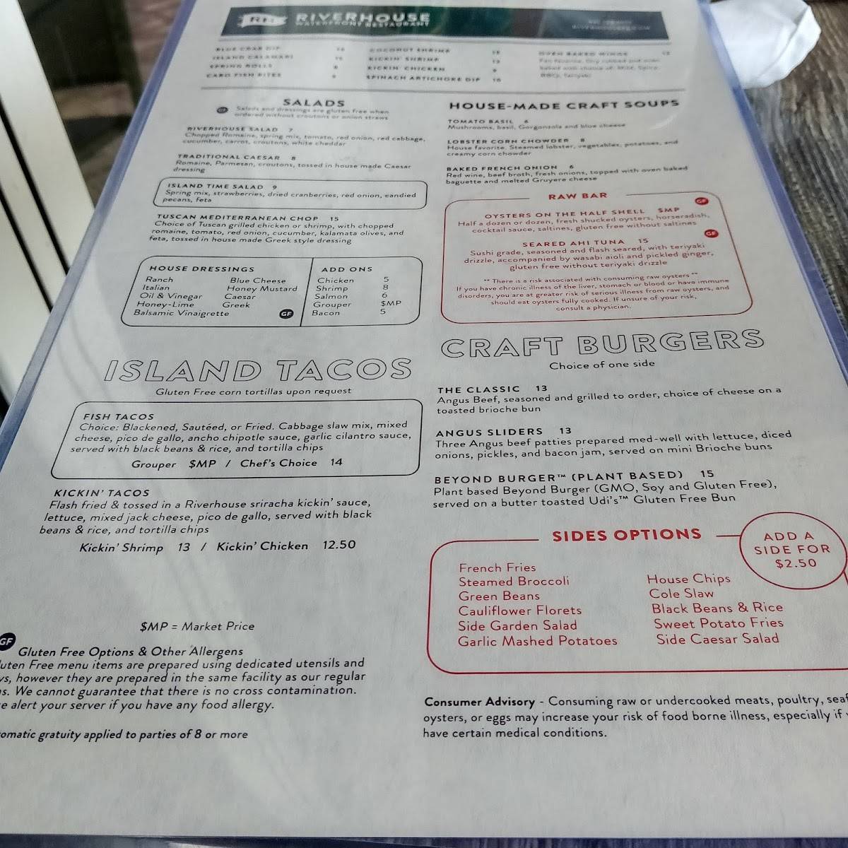 Menu at Riverhouse Waterfront Restaurant, Palmetto