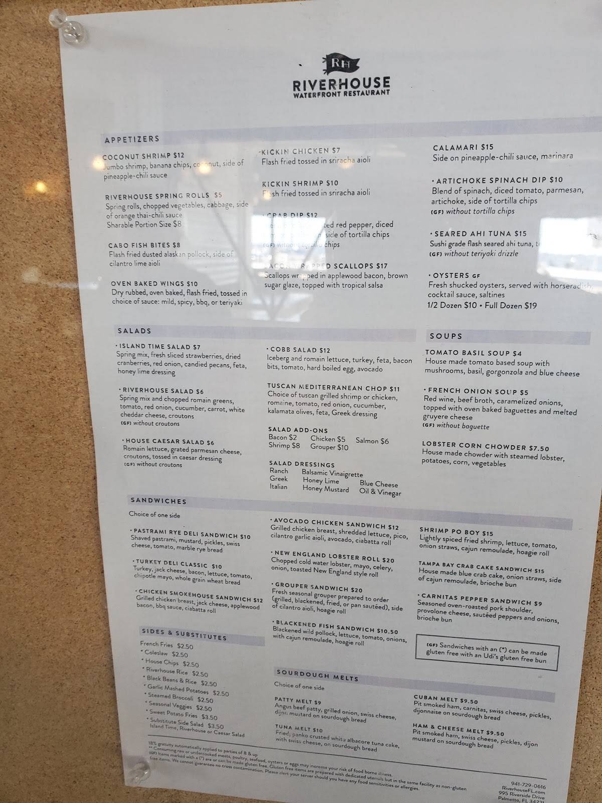 Menu at Riverhouse Waterfront Restaurant, Palmetto