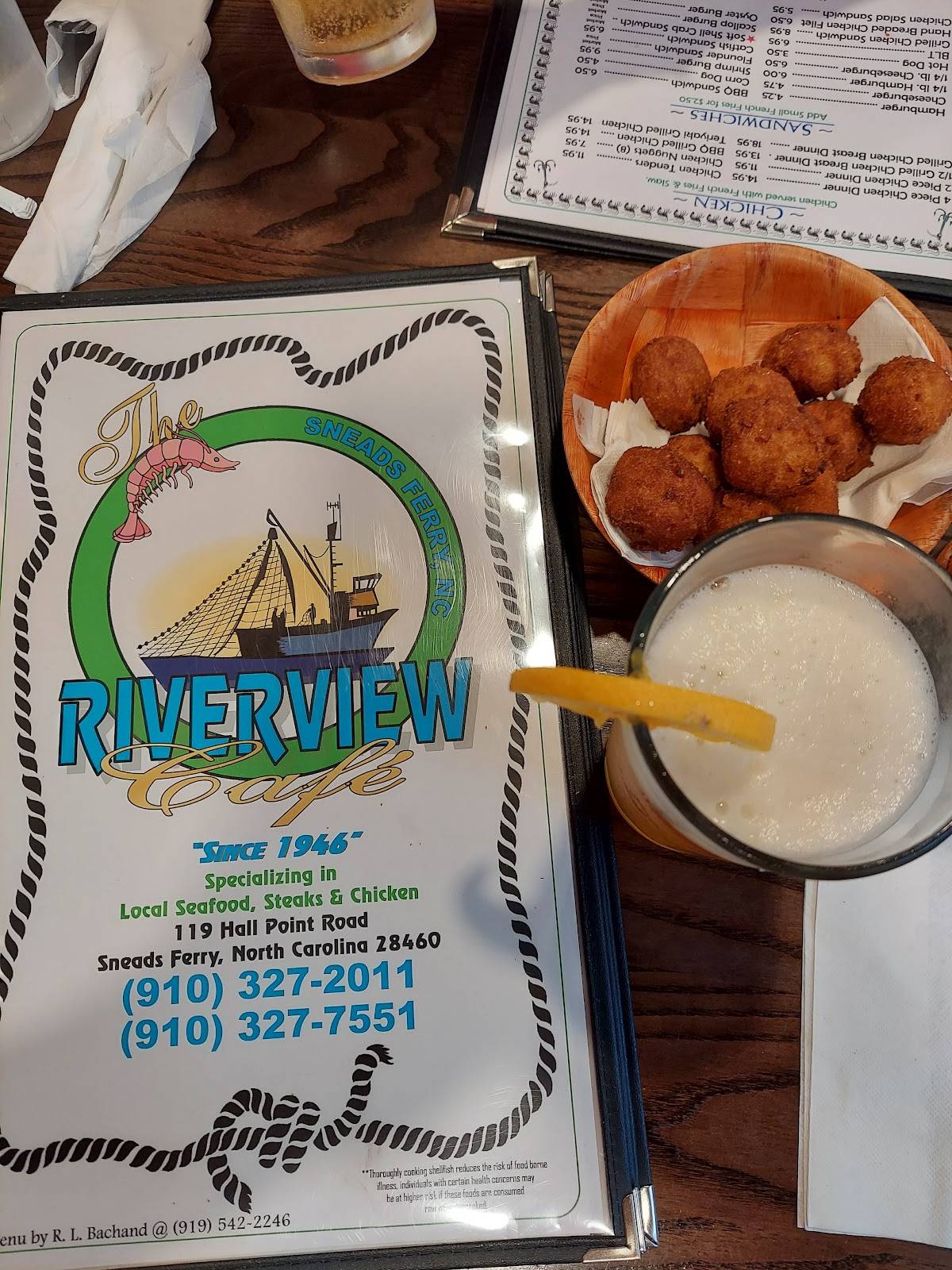 Menu at Riverview Cafe, Sneads Ferry