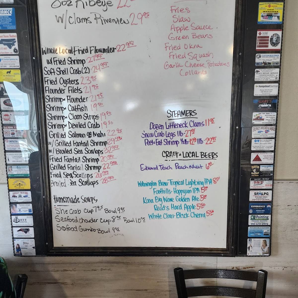 Menu at Riverview Cafe, Sneads Ferry