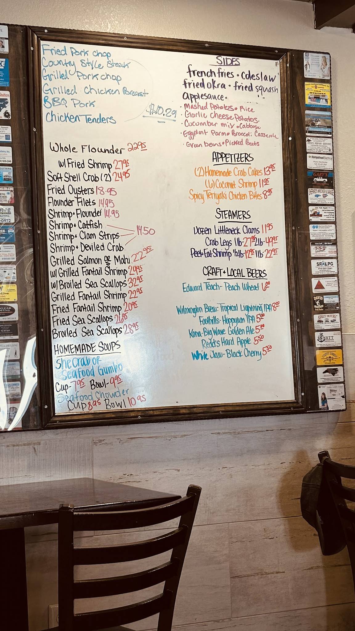 Menu at Riverview Cafe, Sneads Ferry
