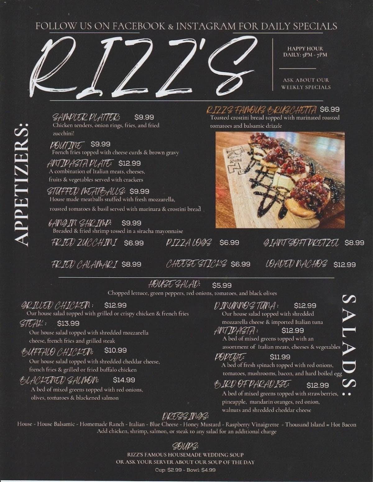 Menu at Rizz's pub & bar, Uniontown